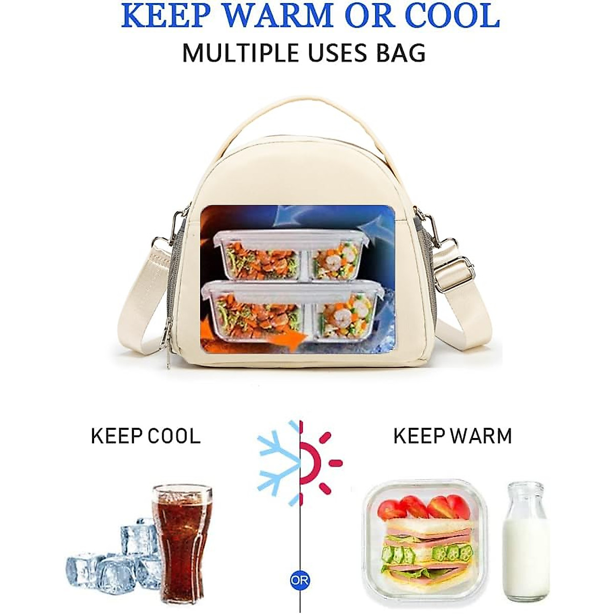 NOL Natural Organic Lifestyle Lunch Bag Insulated Cooler Bag for Women Nylon Waterproof Lightweight Lunch Box Organiser (Cream)