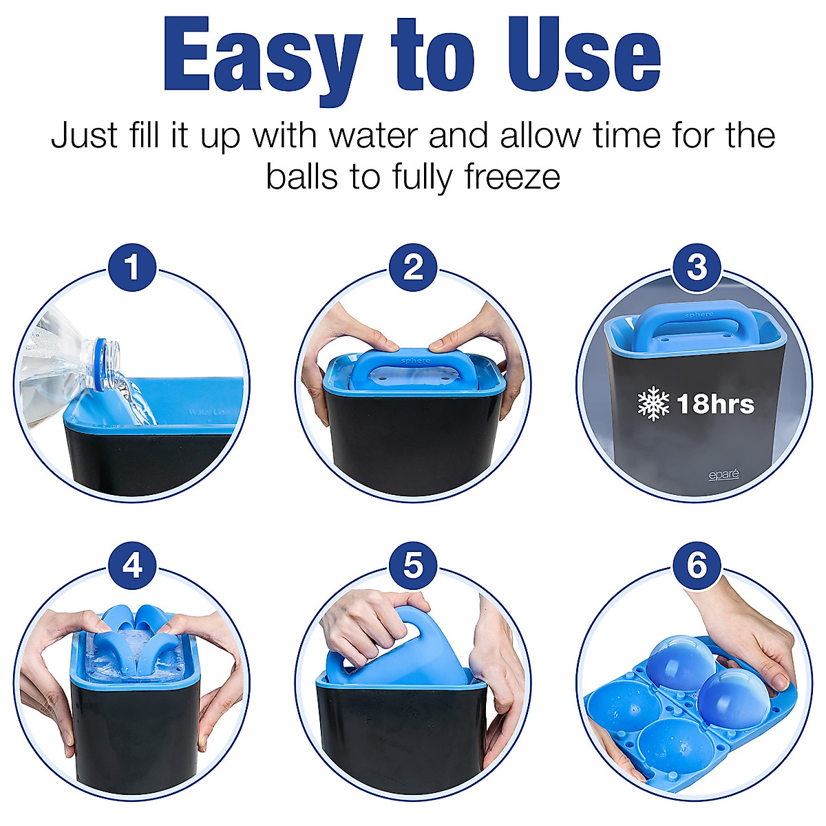 Eparé Clear Ice Cube Maker & Lewis Bag & Ice Mallet - Premium Silicone Ice Ball Maker & Manual Ice Crusher Wooden Hammer - Craft Whiskey Ice Ball Press & Canvas Crushing Bag