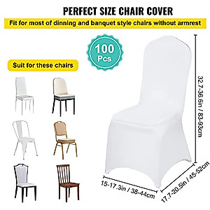 VEVOR 100 Pcs White Chair Covers Polyester Spandex Chair Cover Stretch Slipcovers for Wedding Party Dining Banquet Flat-Front Chair Covers