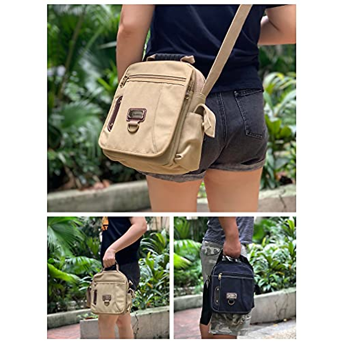 Sunsomen Men Purse Bag Shoulder Bag Small Canvas Crossbody Messenger Bag Side Bag Travel Bag Work Bag For Man (Khaki)