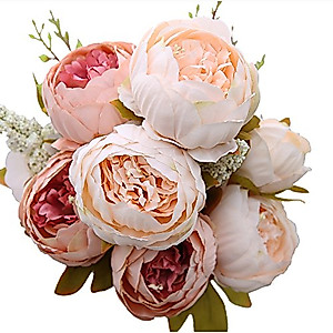 Luyue Vintage Artificial Peony Silk Flowers Bouquet Home Wedding Decoration -Light Pink