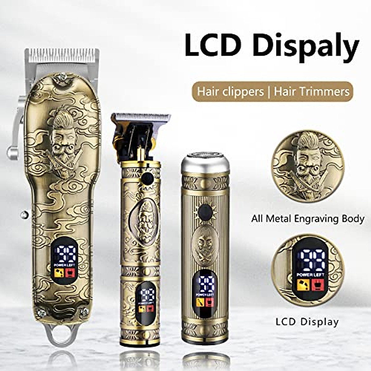 Soonsell Hair Clippers for Man T-Blade Trimmer Nose Hair Trimmer Set,Man Professional Cordless Barber Clippers Set Blade Close Cutting Beard Trimmer Trimmer ，Nose Hair Trimmer LCD Display(Bronze