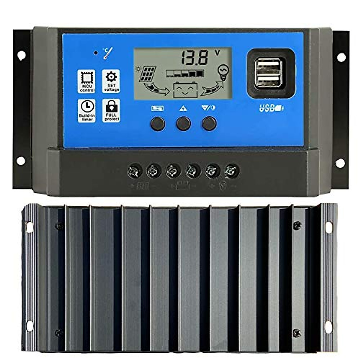 Phoenician Energy 60A Solar Charge Controller 12V/24V Auto, Solar Panel Charge Controller 60Amp Solar Regulator with Dual USB LCD, Backlight LCD Display, Timer Setting ON/Off, and Thermometer (60A)