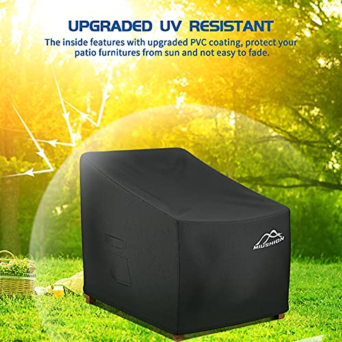 Miushion Patio Chair Covers, 600D Heavy Duty Outdoor Deep Seat Lounge Club Chair Cover, Waterproof UV Resistant Outdoor Patio Chair Furniture Cover, Black, 40" W x 40" D x 36" H