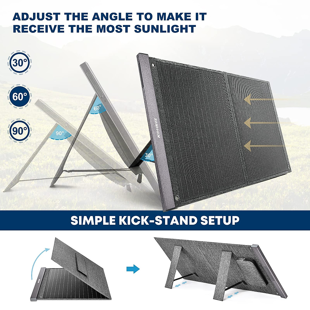 Kohree 100W Portable Solar Panel Waterproof, Foldable Monocrystalline Solar Panel Power Charger System Kit for RV Camping Outdoor Boat Emergency Backup Power Station, with USB/PD/DC Outputs 18V