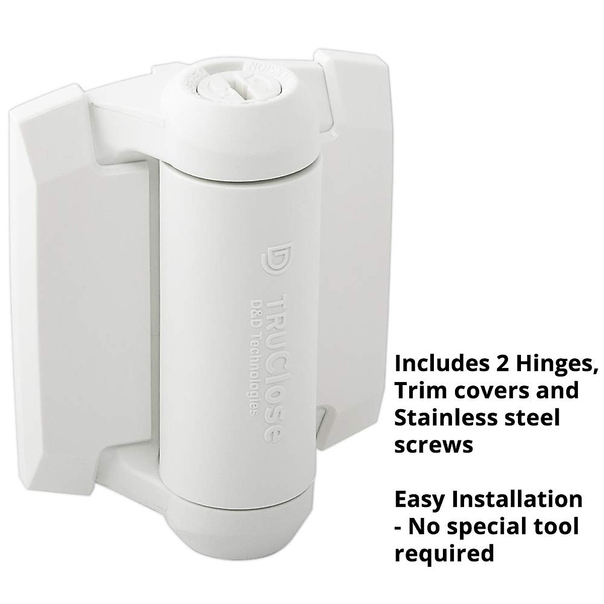 D&D Technologies TCA1S3WTS TruClose Regular Duty Gate Hinges for Self Closing Metal Gates Up to 66 lb (White, 2)