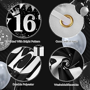 Black Silver Happy 16th Birthday Decorations Black Silver Happy 16th Birthday Banner Yard Sign and 18Pcs Black Silver 16th Birthday Balloons for Boys Girls Birthday Anniversary Party Decor Supplies