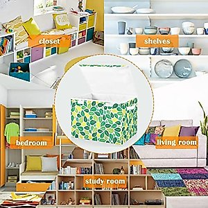 CaTaKu Abstract Leaf Storage Bins with Lids and Handles, Fabric Large Storage Container Cube Basket with Lid Decorative Storage Boxes for Organizing Clothes