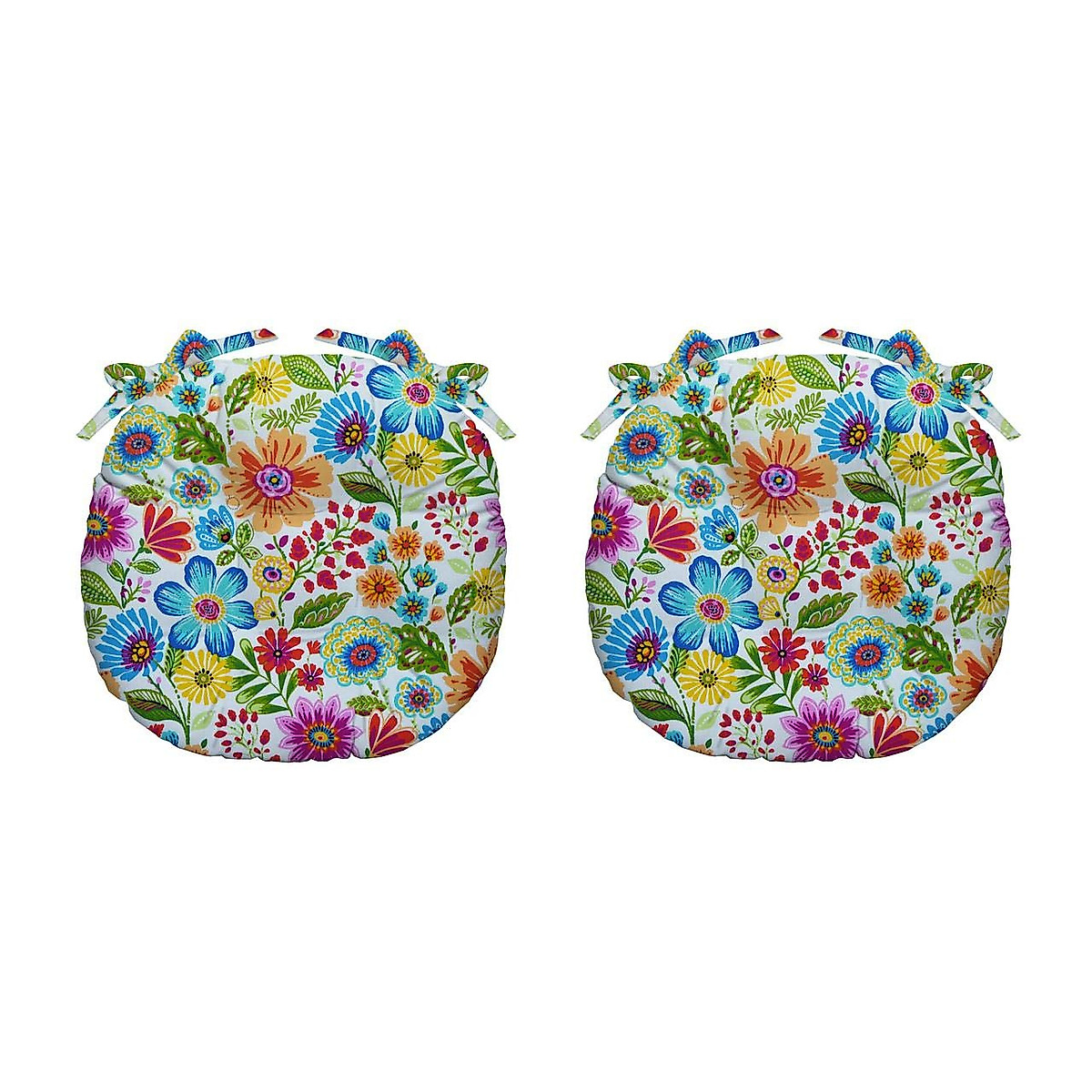 RSH Décor Indoor Outdoor Patio Furniture Set of 2 Tufted Bistro Round Chair Seat Cushion Pads with Ties ~ Available in 4 Sizes & Various Fabrics - 16" Gregoire Fresco Blue red Yellow Pink Floral
