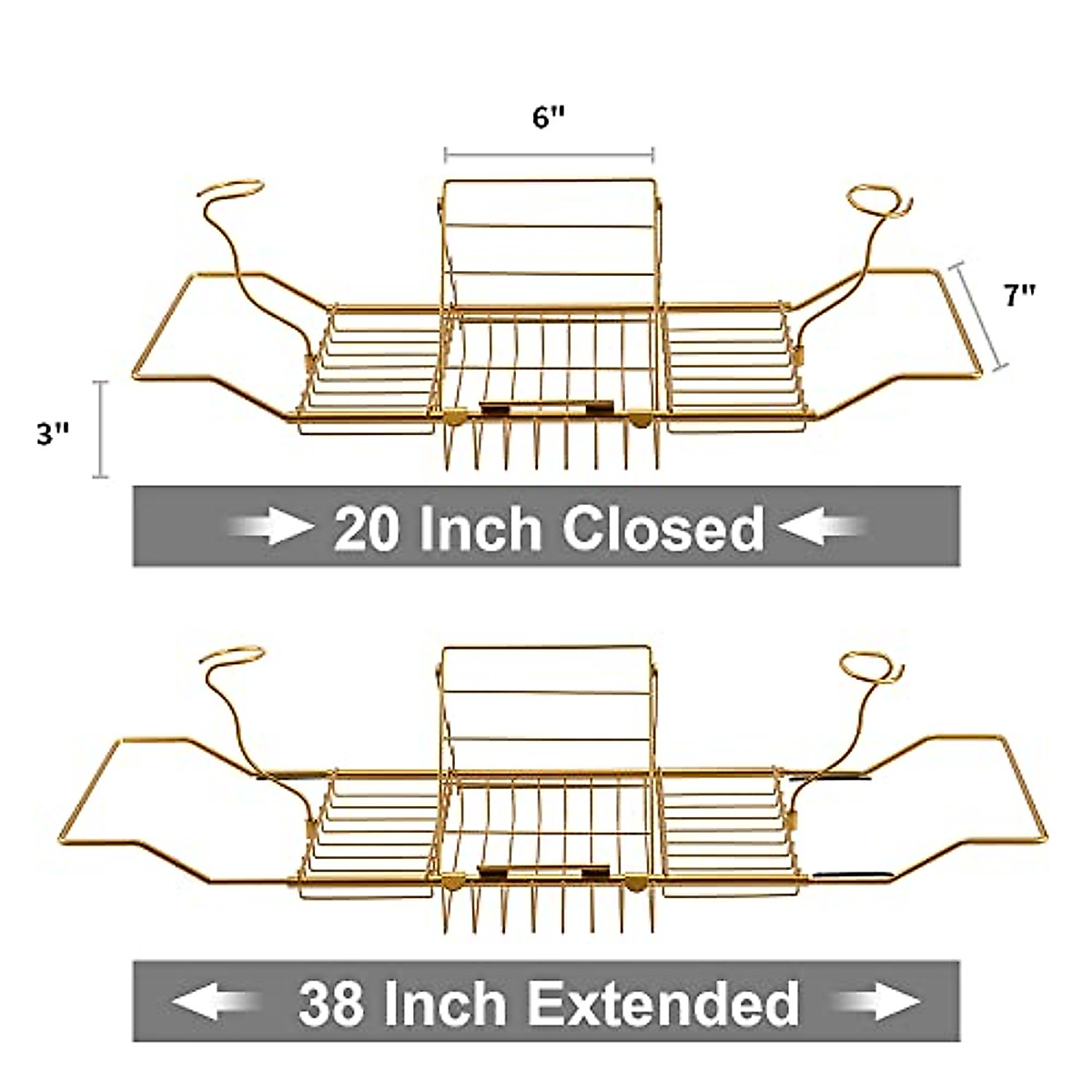 BESTHLS Bathtub Tray Caddy for Luxury Bath Expandable Extra Wide Bath Tub Tray with Wine Glass Holder & Soap Accessaries Holder & Laptop Reading and Organizer Ideal for Home Spa Lover (Copper)