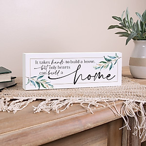 Hearts Build Home Classic White 10 x 3.5 Pine Wood Tabletop Block Sign