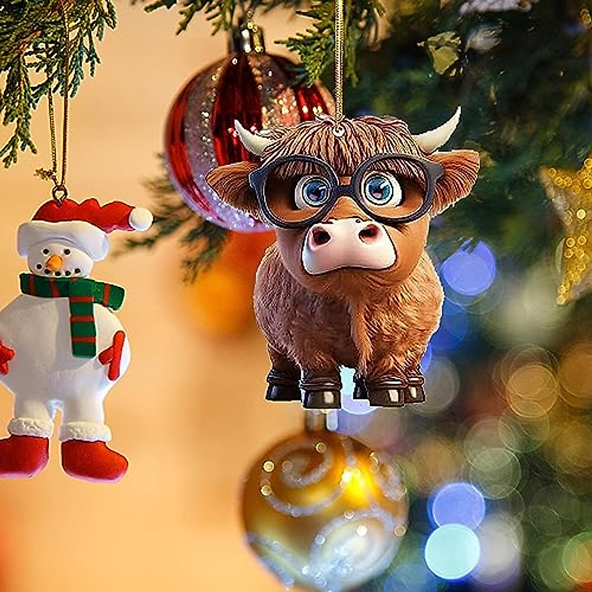 2Pcs Cute Cartoon Cow Car Pendant Home Tree Decoration, Christmas Tree Ornament, Home Decor,Highland Cow Pendants Christmas Tree Decorations