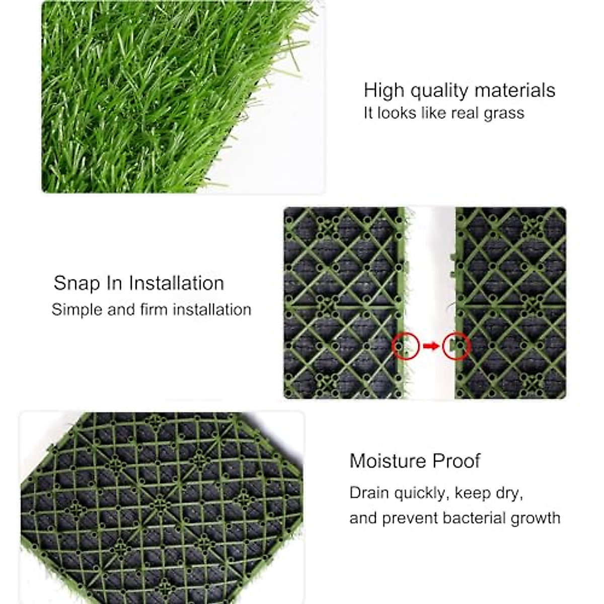 MIUPOO Artificial Fake Grass Tiles Interlocking Turf with Drain Holes, Turf Tiles Squares,Astroturf Rug Outdoor, Astroturf for Dogs Pet, Grass Table Runner,12 x 12 Inches 8 Piece