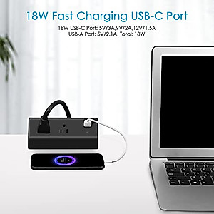 CCCEI Desk Power Strip with 18W USB C Fast Charge Port, Black 800J Surge Protector Clamp Desktop Outlet, Table Edge Mount Socket 6FT and Fit 1.6 inch Tabletop Edge Thick.