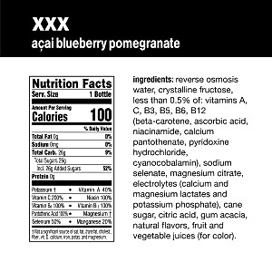 vitaminwater xxx, electrolyte enhanced water w/vitamins, açai-blueberry-pomegranate drinks, 20 fl oz, 12 Pack