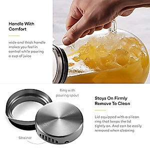 MITBAK 84- OZ Glass Pitcher With Stainless Steel Lid | Beautiful Lightweight Beverage Jug Carafe With A Wide Handle | Great For Cold & Hot Drinks Like Tea, Lemonade, Juice, Water, Coffee, Cold Brew