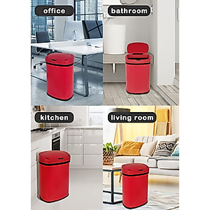50 Liter Kitchen Trash Can with Lid Garbage Can 13 Gallon Tall Kitchen Automatic Trash Can Motion Sensor Trash Can, Stainless Steel Garbage Can Trash Bin Anti-Fingerprint, Soft-Close Lid (Red)