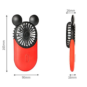 Kbinter Cute Personal Mini Fan, Handheld & Portable USB Rechargeable Fan with Beautiful LED Light, 3 Adjustable Speeds, Portable Holder, for Indoor Outdoor Activities, Cute Mouse 2 Pack (Red+Pink)
