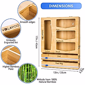 VOLAYOO Drawer organizer for Ziplock Bags and Foil, Organize Your Kitchen Drawer with a Storage Bag Organizer for Ziplock Bags, Foil, Plastic Wrap, 7 in 1 Zip Lock Bamboo Bag organizer for Brawer & Bandwich Bag Holder
