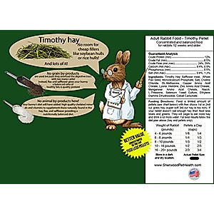 Sherwood Pet Health Adult Rabbit Food Timothy Hay Pellet 20 pounds. This hay-Based Formula is Grain-Free and Soy-Free for Better Digestion. Its Also scientifically Balanced for Better Urinary Health.