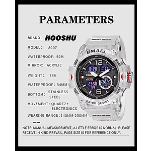 HOOSHU Mens Watches Tactical Watches for Men Analog Dual Display Sports Watch Military LED Stopwatch Electronic Large Waterproof (Crystal)