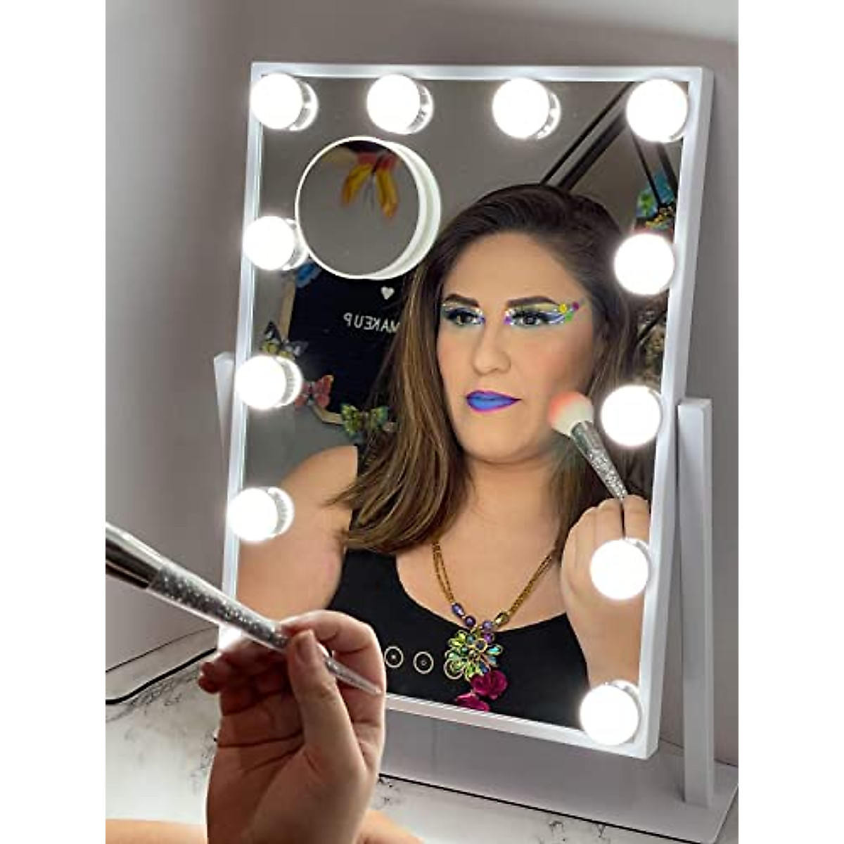 Kotdning Large Vanity Mirror with Lights, Hollywood Lighted Makeup Mirror with 12 Dimmable LED Bulbs for Dressing Room & Bedroom, Detachable 10x Magnification 360°Ratation