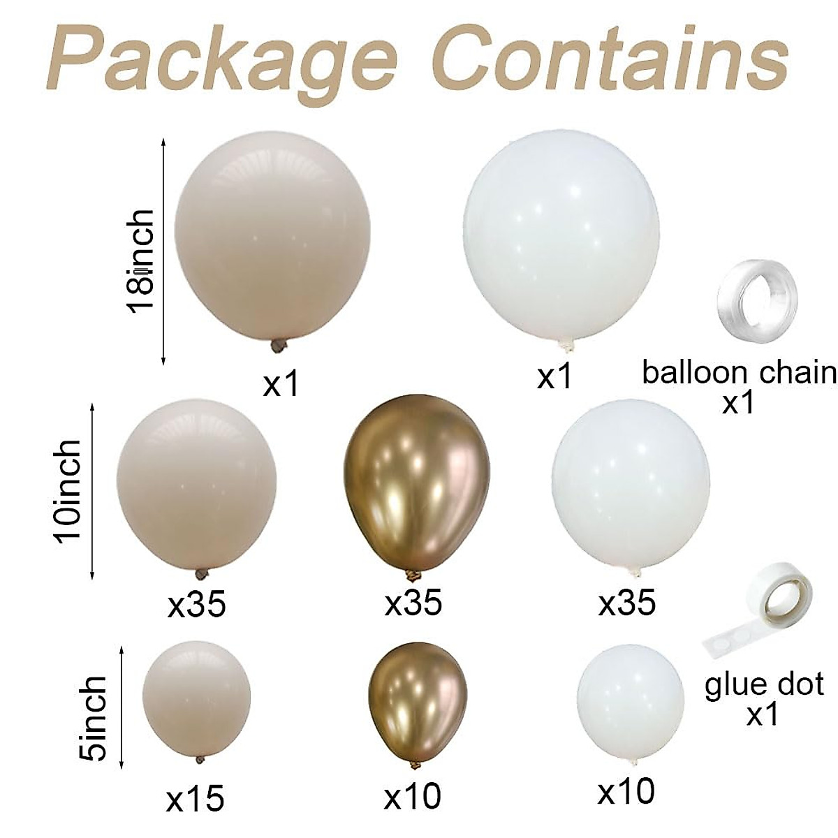 White Sand Gold Balloon Garland Arch kit 144pcs Beige Nude White with Metallic Chrome Gold Latex Balloons for Wedding Bridal Shower Engagement Party Decorations Birthday Baby Shower Supplies