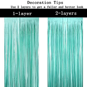 Teal Blue Tinsel Foil Fringe Curtains - Under The Sea Baby Shower Birthday Photo Backdrops Bachelorette Wedding Bridal Shower Party Decor Photo Booth Props Backdrops Decorations, 2pc