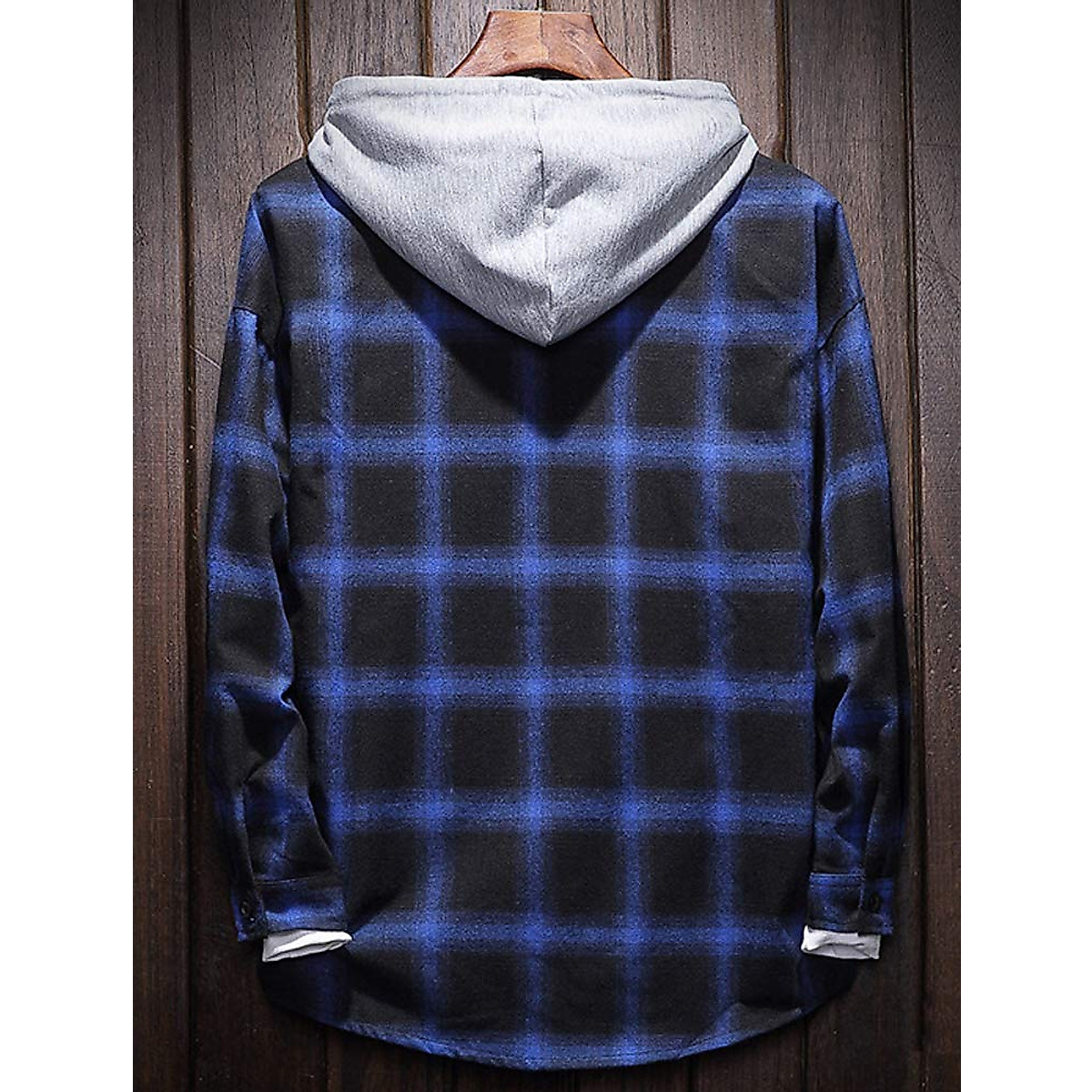 Lavnis Men's Plaid Hooded Shirts Casual Long Sleeve Lightweight Shirt Jackets Blue XL