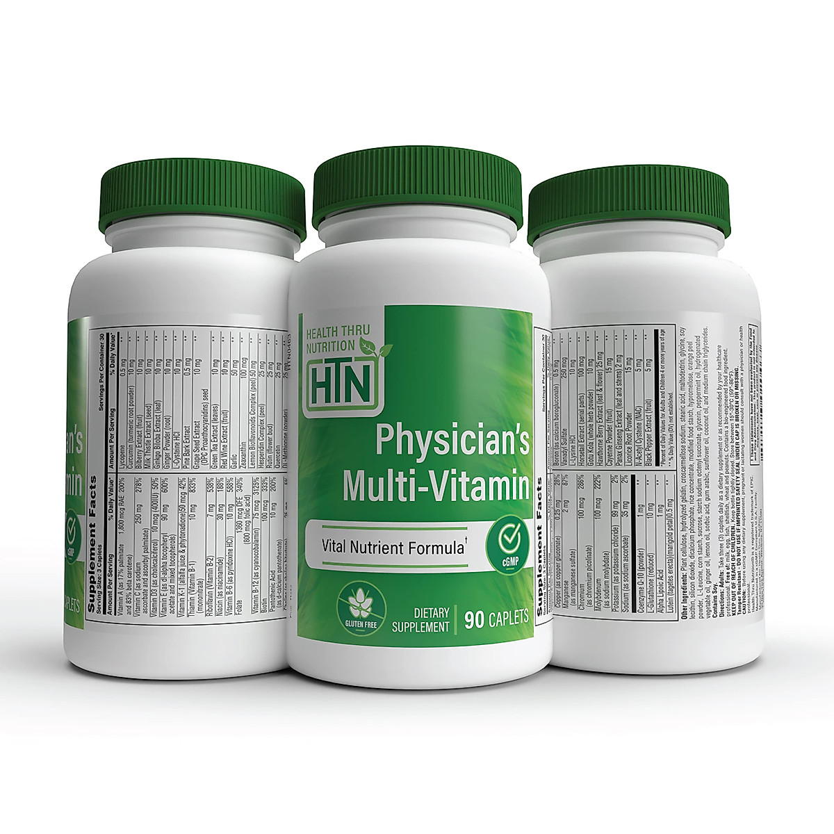 Health Thru Nutrition Physician's Multi-Vitamin Complex | 60 Plus Vital Nutrients Formula Including CoQ-10, Glutathione, NAC, ALA, Lutein and More | Complete Wellness Support (Pack of 90)