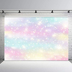 MEHOFOTO Glitter Rainbow Watercolor Pastel Colorful Photo Studio Booth Background Props Watercolor Glitter Stars Magical Happy Birthday Party Decor Bokeh Banner Backdrops for Photography 7x5ft