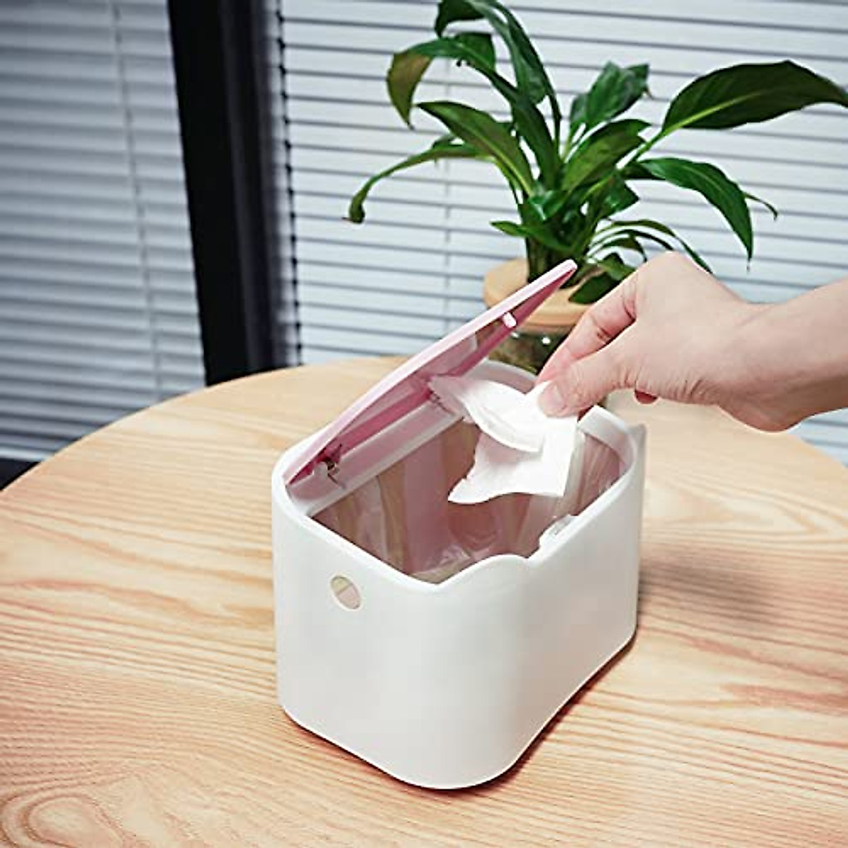 Business King Mini Desk Trash Can with Lid with Trash Bag 90pcs 2.5 L/0.7 Gallon Pink Plastic Countertop Garbage Bin with Removable Inner Tiny Waste Basket for Office Dresser Bedroom