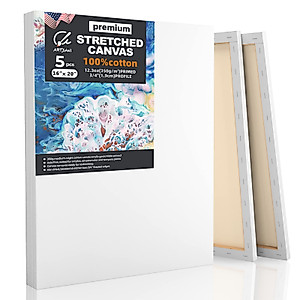 Stretched Canvases for Painting 5 Pack 16x20 Inch, 100% Cotton 12.3 oz Triple Primed Painting Canvas, 3/4" Profile Acid-Free Large Paint Canvas Blank Canvas for Acrylic Pouring Oil Watercolor Painting