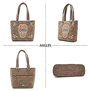 ABZ-G012W AMERICAN BLING EMBROIDERED SUGAR SKULL TOTE and WALLET SET - Coffee