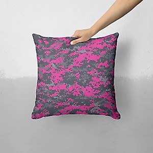 iiRov Hot Pink and Gray Digital Camouflage - Custom Decorative Home Decor Indoor or Outdoor Throw Pillow Cover Plus Cushion Set for Sofa, Bed or Couch (Pillow CASE Cover Plus Cushion)