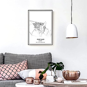 TANOKCRS Port Said Egypt Map Wall Art Canvas Print Poster Artwork Unframed Modern Black and White Map Souvenir Gift Home Decor 18x24 Inches