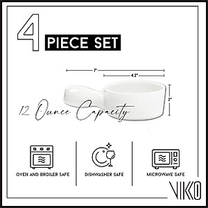 Vikko Soup Bowls, Set of 4 Soup Bowls with Handles, 10 Ounce,Microwave Safe, French Onion Soup Crocks Oven Safe, Porcelain Soup Bowls