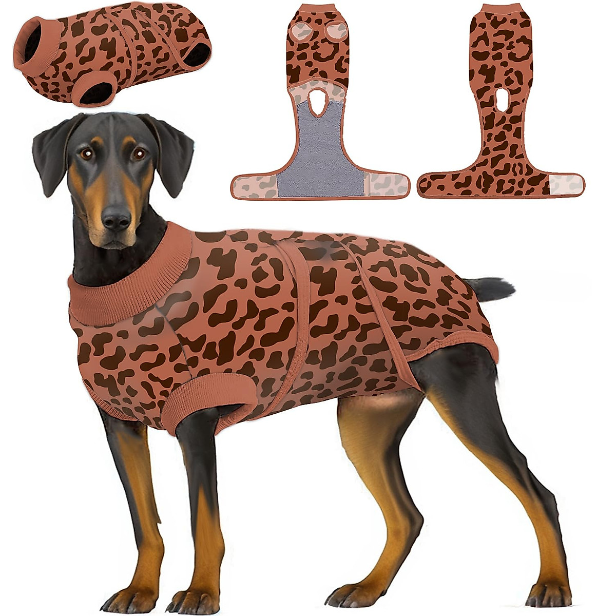 PetWarm Dog Recovery Suit,Surgical Suit for Dogs Female Spay Male Neutered,After Surgery Dog Onesie,Anti-Licking Dog Surgery Recovery Suit,Leopard Pattern,Red,XS