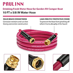 PAULINN RV Camper Garden Water Hose 5/8 in 10 FT | Drinking Fresh Water Hose for Garden RV Camper Boats Water Hose | Food Grade, Phthalate, BPA Free | No Kink and Flexible Garden Water Hose