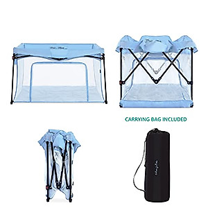 Dream On Me Ziggy Square Baby Playpen in Blue, Easy Set Up and Lightweight, Breathable Mesh Walls, Playpen for Babies and Toddlers