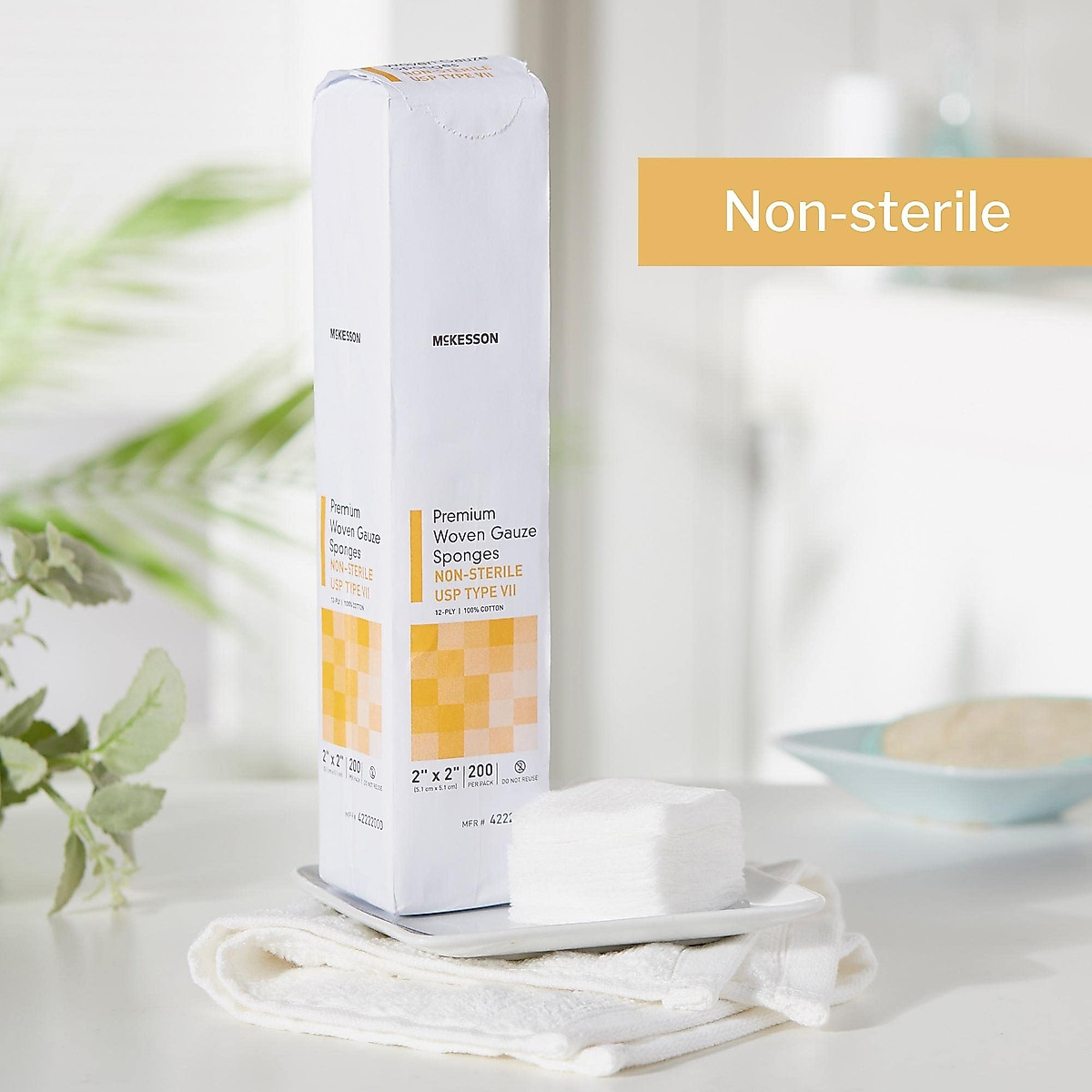 McKesson Premium Woven Gauze Sponges, Non-Sterile, 12-Ply, USP Type VII, 100% Cotton, 2 in x 2 in, 200 per Pack, 1 Pack