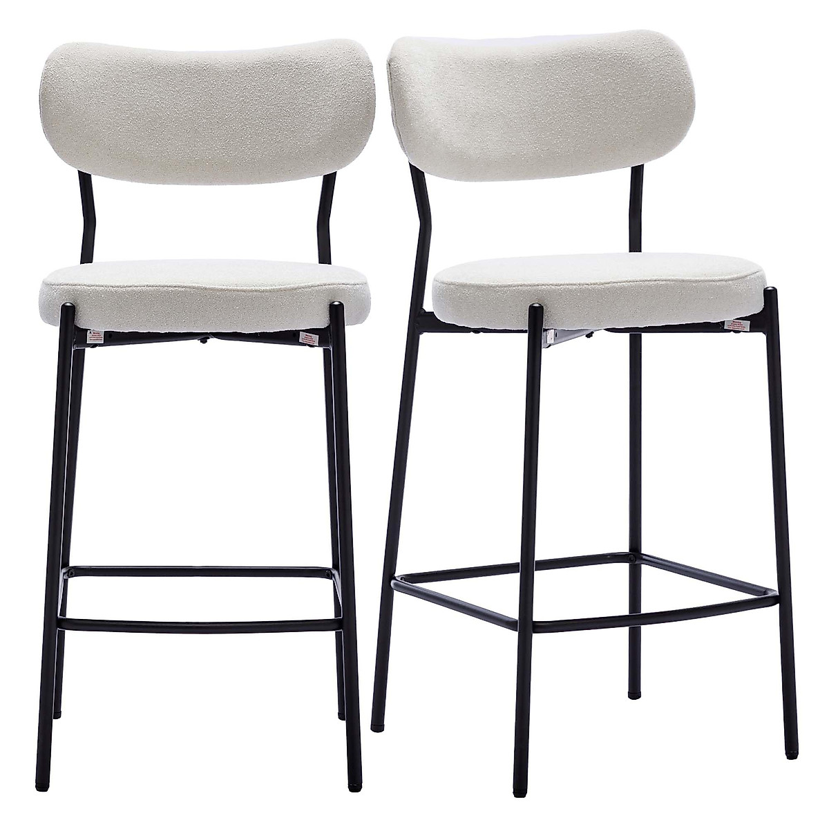 DUHOME 26'' Counter Height Bar Stools Set of 2,Upholstered Barstools with Back for Kitchen Island,Boucle Chair Bar Chairs for Dining Room Living Room,Bistro Pub,Bedroom,Cream