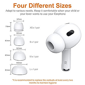 [4 Pairs XS/S/M/L] Link Dream Ear Tips for AirPods Pro 2 (2nd Generation) Silicon Ear Buds Tips with Portable Storage Box (XS/S/M/L)