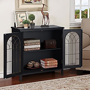 Sophia & William Accent Cabinet with 2 Doors Distressed Storage Cabinet Display Cabinet with Metal Church Window Door for Entryway Living Room Bedroom