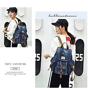 K-mover Women's And Girl's Denim Backpack School Bag Travel Bag Shoulder Bag (Blue)