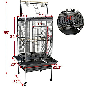 SUPER DEAL 68-inch Large Bird Cage with Rolling Stand African Grey Parrot Chinchilla Finch Cage Macaw Conure Cockatiel Cockatoo Pet House Wrought Iron Birdcage, Black