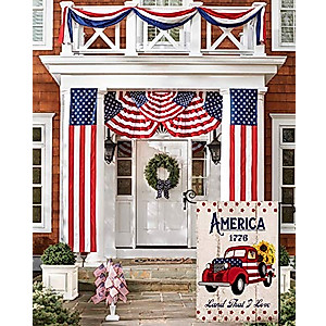 EKOREST 4th of July Garden Flag for Outside,American Red Truck with Summer Sunflowers,12 x 18 Double Sided,Small Independence Day Farmhouse Décor,Patriotic Star Yard Flags for Memorial Day Outdoor
