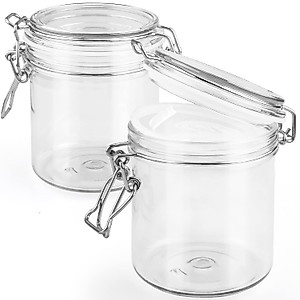 2 Pack 500ml/17oz Plastic Storage Jars Clear Wide Mouth Canning Jar Empty Sealed Bottle Container with Airtight Lid for Food Storage Liquid Powder Herbs Coffee Sugar Nuts Cosmetic