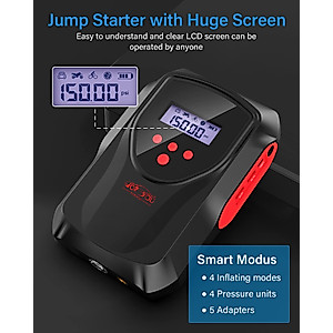 FORYOU Car Jump Starter with Air Compressor, 2000A 12-Volt Jumper Cables Jump Starter Box Car Battery Booster Pack (Up to 6-Liter Gasoline and 3-Liter Diesel Engines) Digital Screen(Black Red)