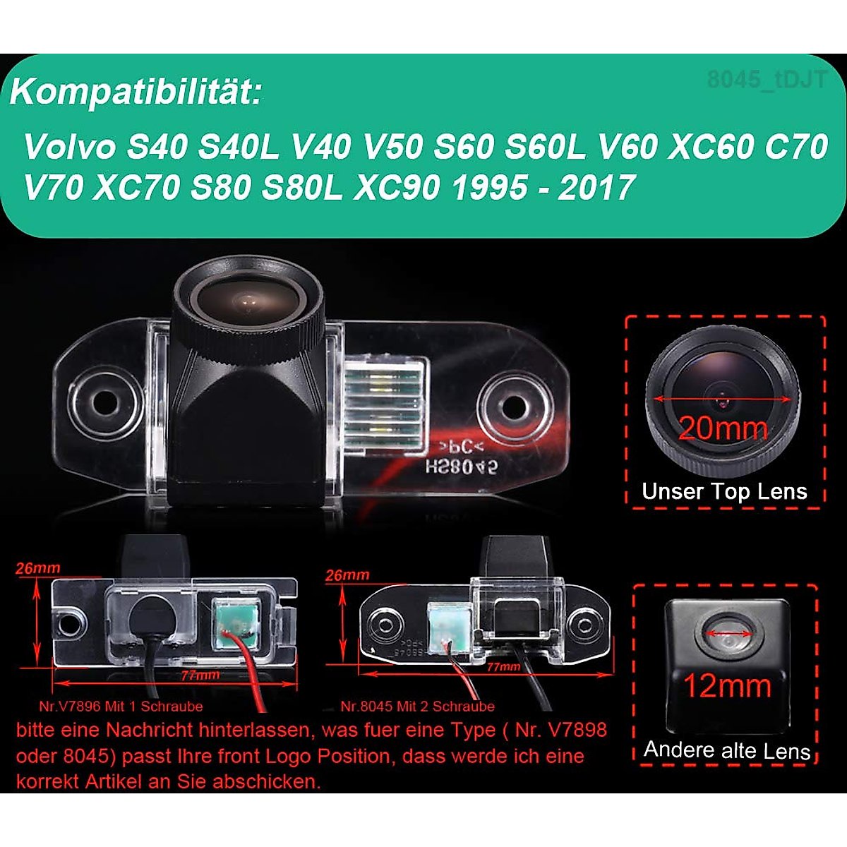 HDMEU HD Color CCD Waterproof Vehicle Car Rear View Backup Camera, 170° Viewing Angle Reversing Camera for Volvo S40 S40L V40 VSO S60 S60L V60 XC60 C70 V70 XC70 S80 S80L XC90 1995-2017